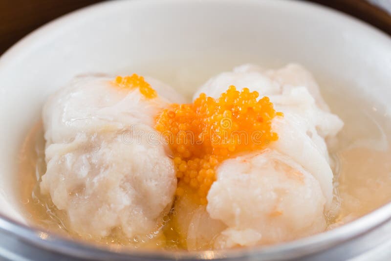 Steamed Pork and Shrimp Dumplings with Crab Roe. Stock Image - Image of ...