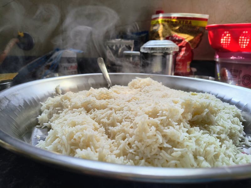 Steamed Rice in a Big Plate Stock Photo - Image of rice, steamed: 340663256