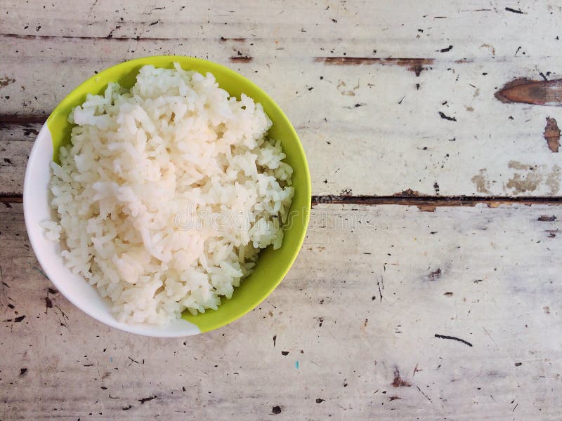 Steamed Rice in Cup on Vintage Wood with Copy Space Stock Image - Image ...