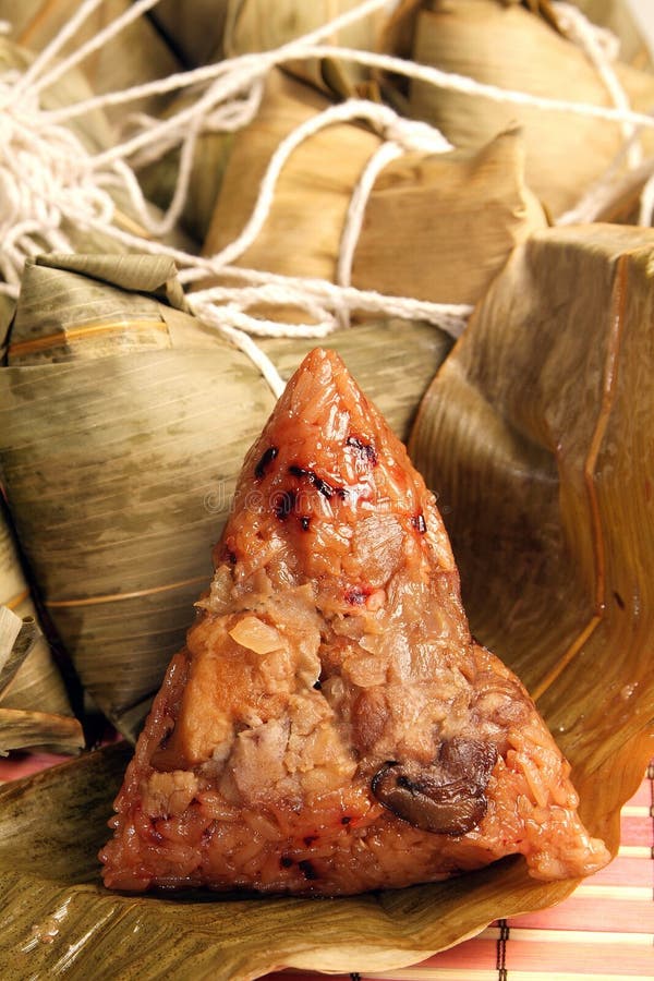 Rice Dumplings or Zongzi with Tea Stock Photo - Image of china, meat ...