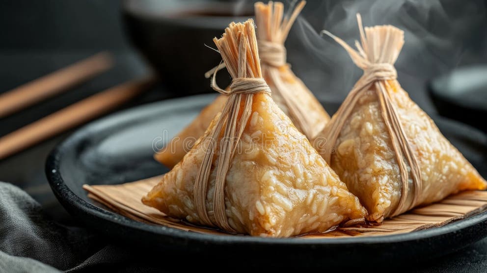 Steamed Rice Dumplings Wrapped in Straw Stock Illustration ...
