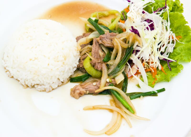 Steamed Rice with Fried Sweet Peper with Beef Stock Photo - Image of ...