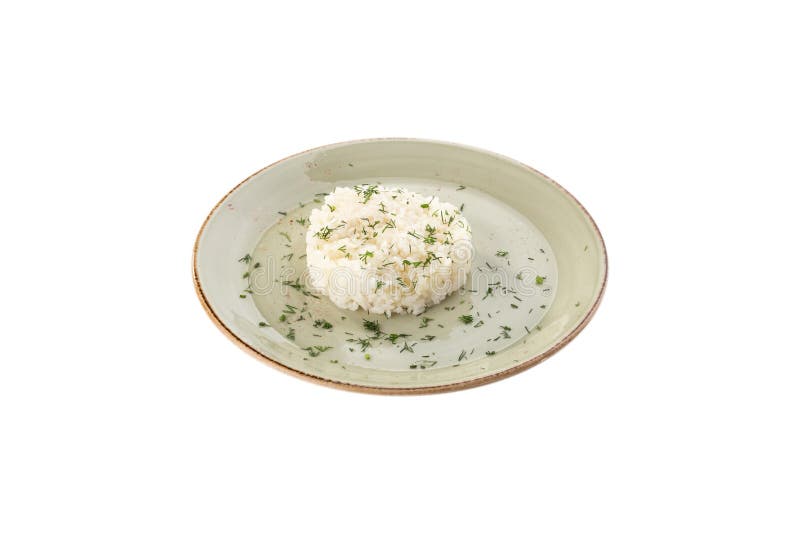 Steamed Rice on Grey Plate Isolated on White Background Stock Image ...