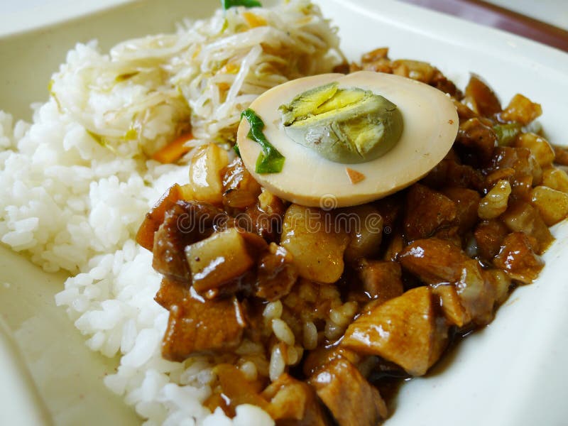 Steamed Rice with Red Cooked Pork Stock Photo - Image of braised, lunch ...
