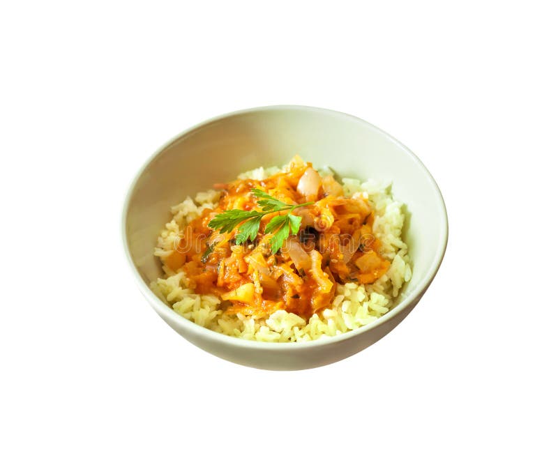 Steamed Rice with Stewed Vegetables and Turmeric Isolated Stock Photo ...