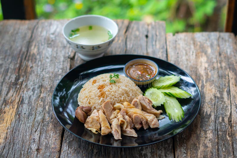 Steamed Rice Topped with Chicken Stock Photo - Image of meal, chicken ...