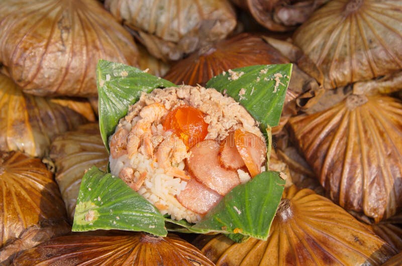 Steamed Rice Wrapped in Lotus Leaf. Stock Image - Image of meat ...