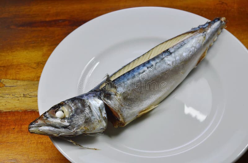 Steamed Saba fish on dish stock photo. Image of saba - 83382742