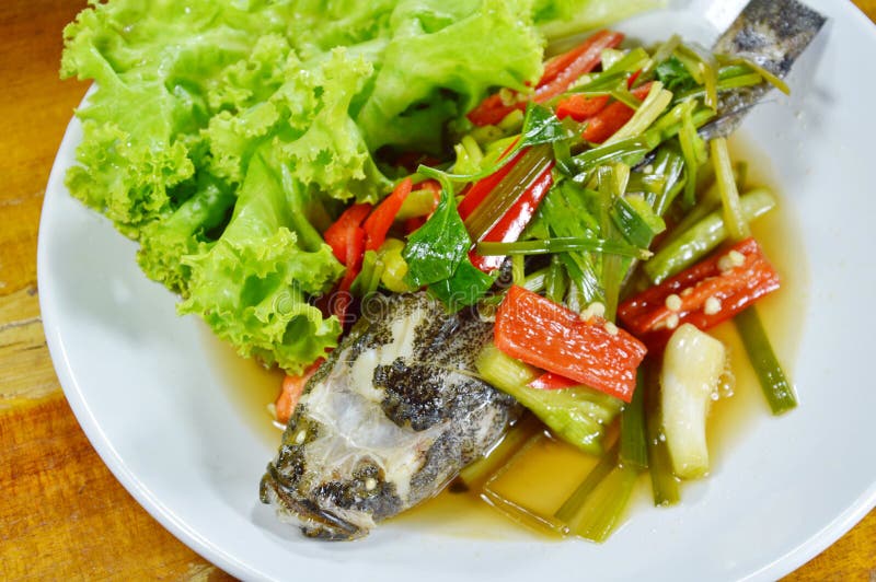 Steamed Sand Goby Fish with Soy Sauce on Dish Stock Photo - Image of ...