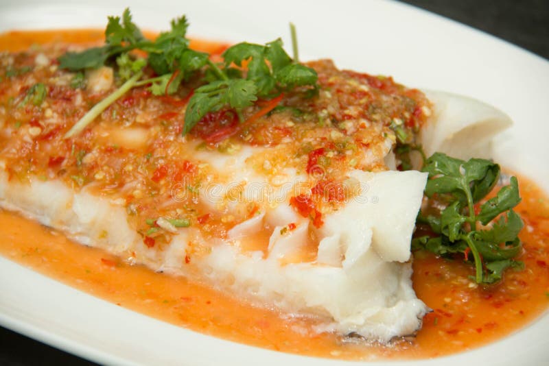 Steamed Snow Fish with Spicy Sauce Stock Image - Image of asian, meal ...