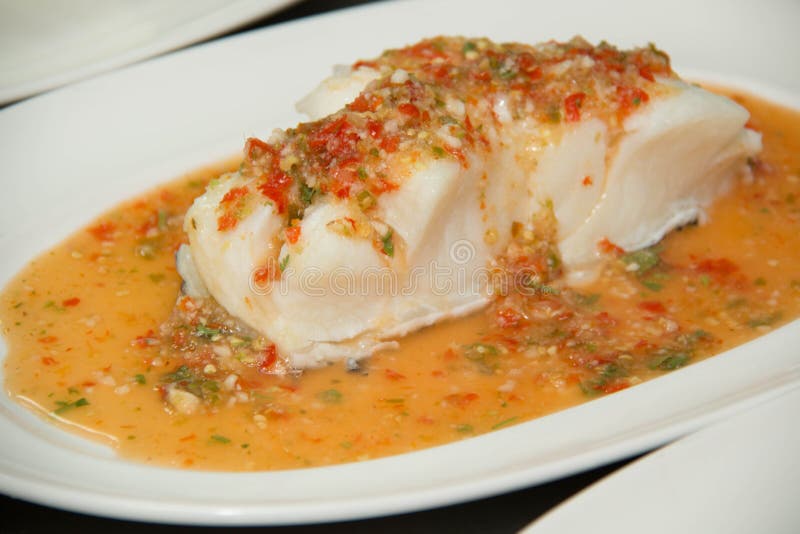 Steamed Snow Fish with Spicy Sauce Stock Photo - Image of fish, chinese ...