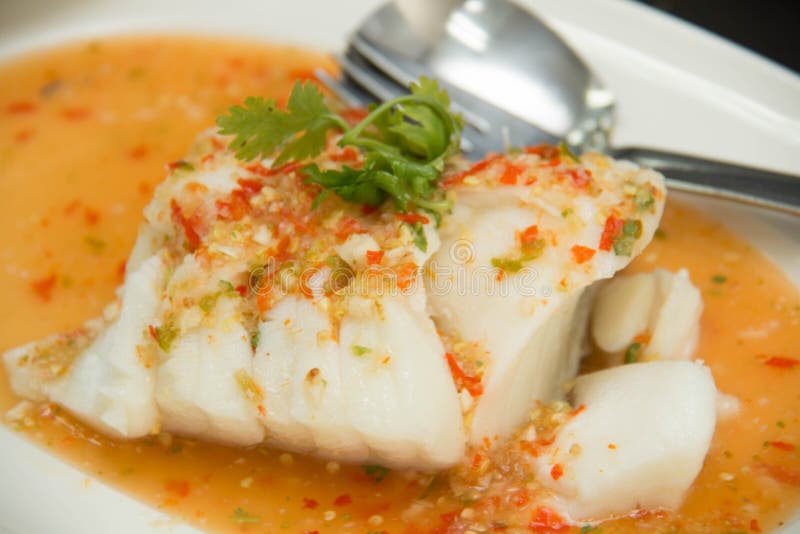 Steamed Snow Fish with Spicy Sauce Stock Image - Image of snow, cook ...