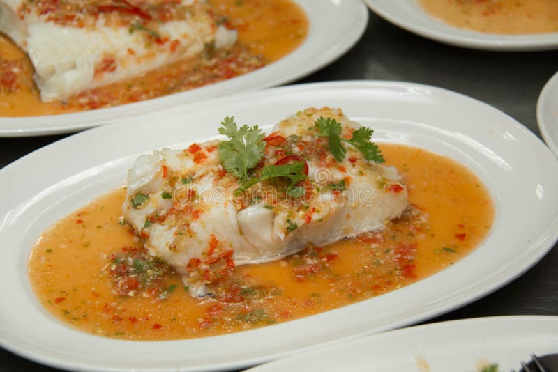 Steamed Snow Fish with Spicy Sauce Stock Image - Image of asian, meal ...