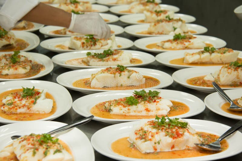 Steamed Snow Fish with Spicy Sauce Stock Photo - Image of plate, cook ...