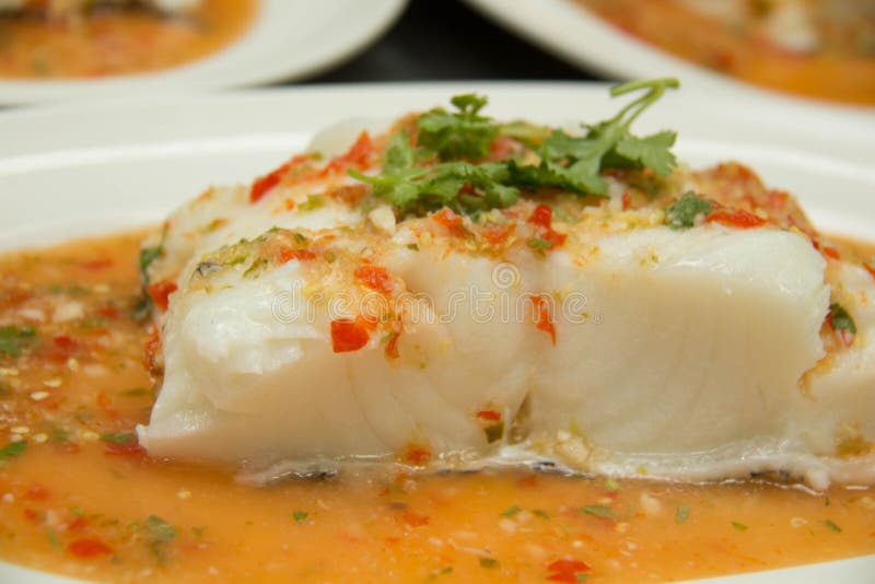 Steamed Snow Fish with Spicy Sauce Stock Image - Image of cook, asian ...