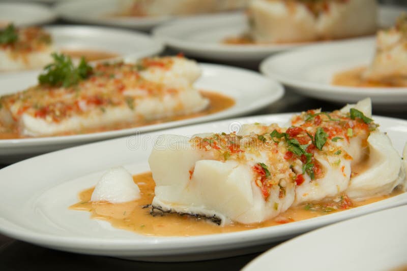 Steamed Snow Fish with Spicy Sauce Stock Image - Image of white, fish ...