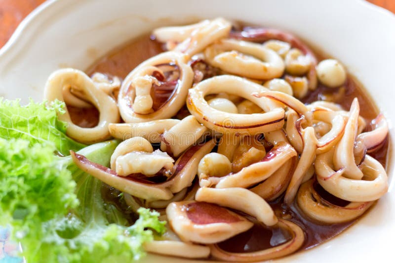 Steamed Squid Fried with Salty Sauce Stock Image - Image of health ...