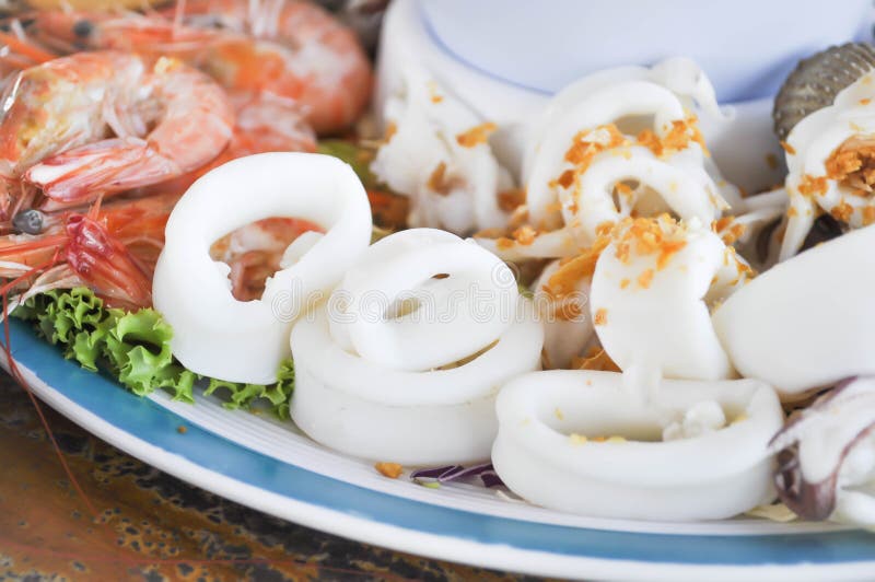 Steamed Squid or Sliced Squid Stock Photo - Image of rosemary, steam ...