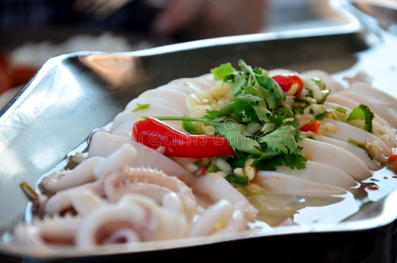 Steamed Squid with Spicy Chilli and Lemon Sauce Stock Image - Image of ...