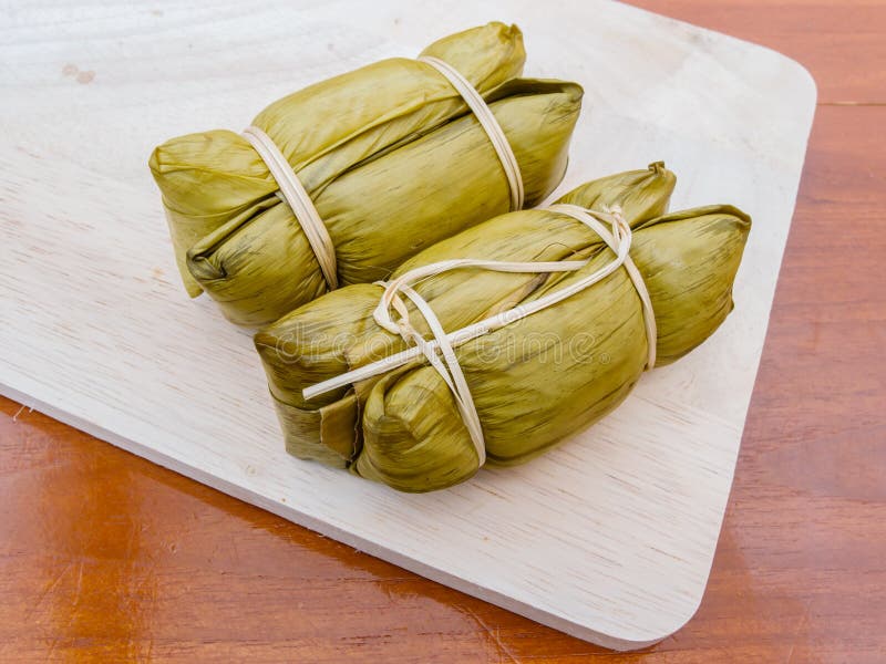 Steamed Sticky Rice with Banana Leaf Stock Image - Image of kitchen ...