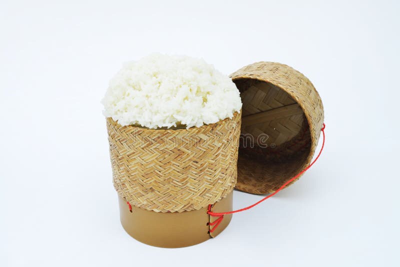 Steamed Sticky Rice or Glutinous Rice in Bamboo Container Stock Image ...