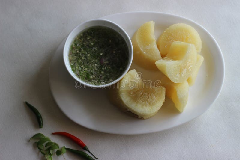 Boiled Tapioca with Chilli Chutney Stock Image - Image of sliced, flour ...