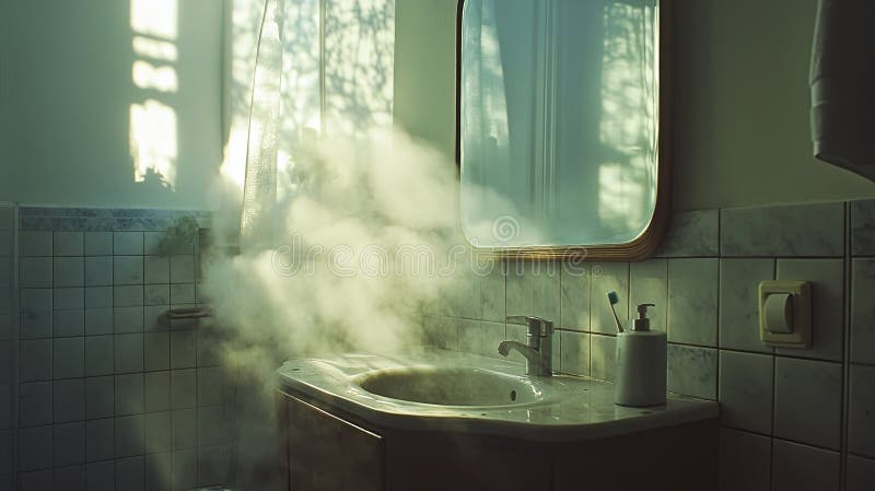 Steamed-up Bathroom Mirror, Light Reflection. Stock Image - Image of ...