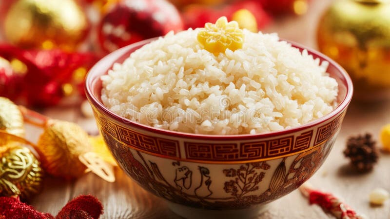 Steamed White Rice in a Decorative Bowl with a Star-Shaped Topping ...
