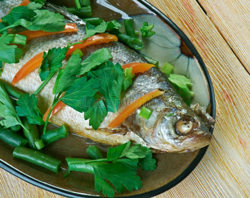 Steamed Whole Fish stock image. Image of sauce, onions - 85783815