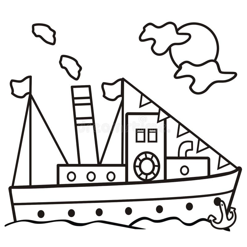 Coloring Book for Kids, Steamship Stock Vector - Illustration of ...