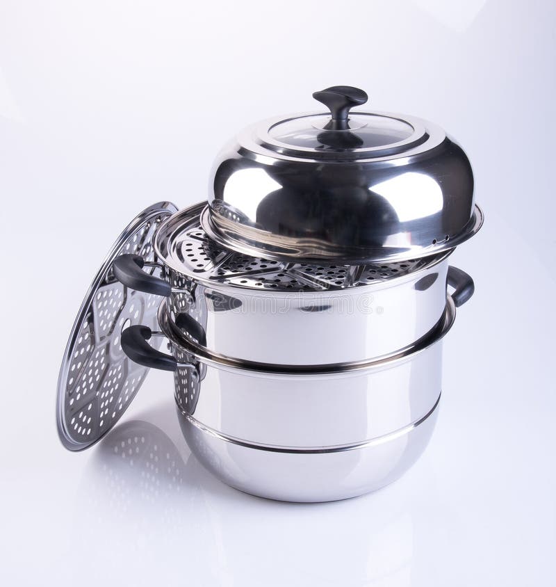 Steamer Pan or Stainless Steel Steamer on Background. Stock Photo ...