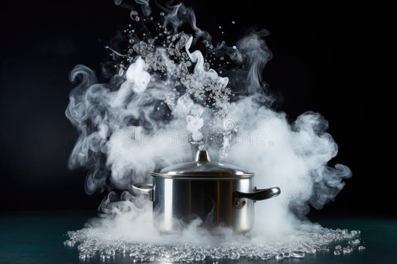 Steamer Releasing Steam Over a Pot of Boiling Water Stock Illustration ...