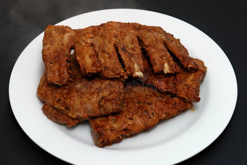 American Style Spare Ribs on Square White Platter Stock Photo - Image ...