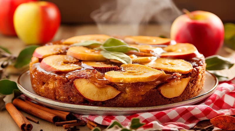 Steaming Apple Pie with Fresh Apples and Cinnamon on Festive Background ...