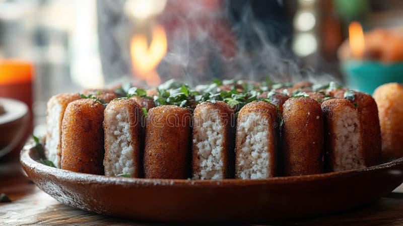 Steaming Arancini, Cozy Restaurant, Fire Background, Menu Photography ...