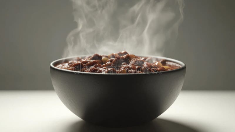 Steaming Bowl of Chili: Dark Ceramic Bowl of Reddish Brown Chili with ...