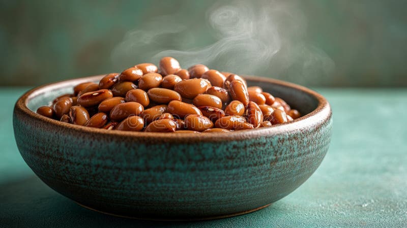 Steaming Bowl of Cooked Beans on a Rustic Turquoise Surface. Stock ...