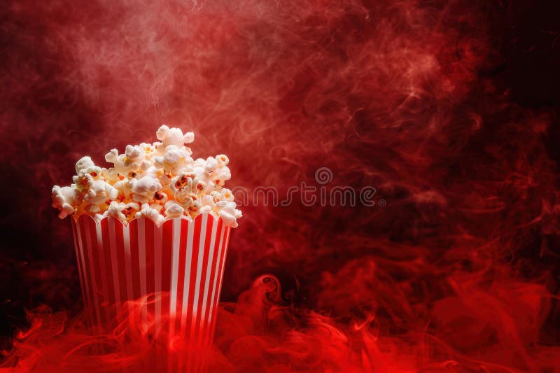 A Steaming Bowl of Popcorn Surrounded by Dramatic Red Smoke, Creating ...