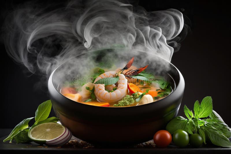 Steaming Bowl Tom Yum Asia Soup Generative AI Stock Illustration ...