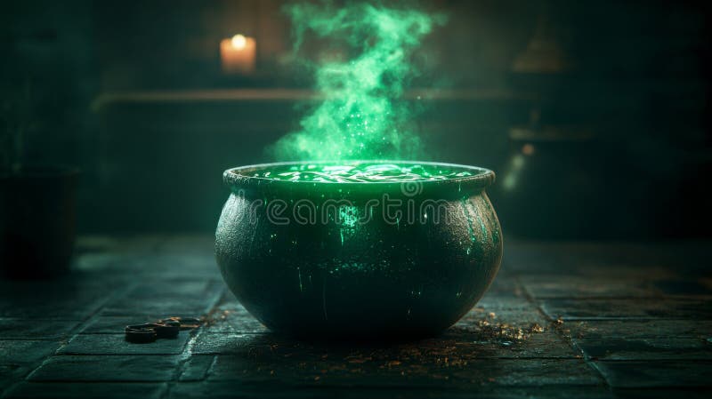A Steaming Cauldron of Green Liquid, Possibly a Potion or Poison, with ...