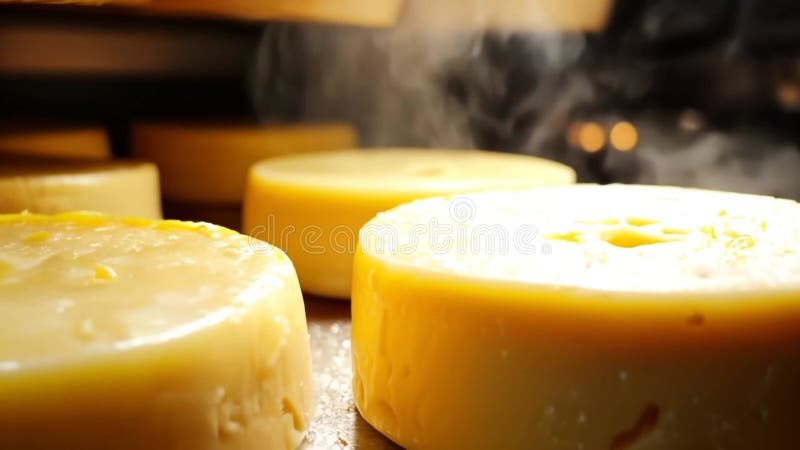 Steaming Cheese Wheels stock video. Video of production - 365530431