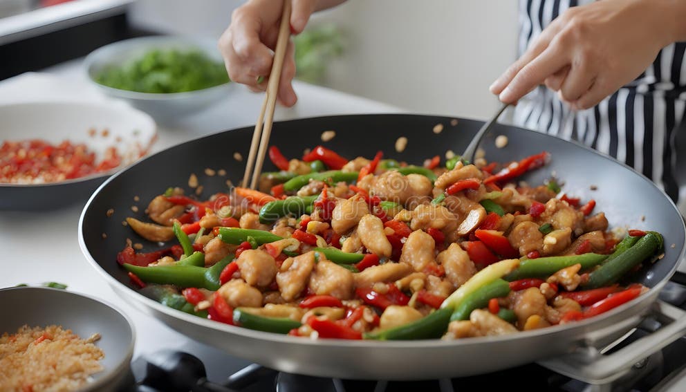 Steaming Chicken Sizzler with Noodles Stock Illustration - Illustration ...