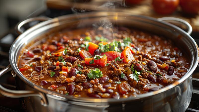 Steaming Chili in Pot stock illustration. Illustration of homemade ...