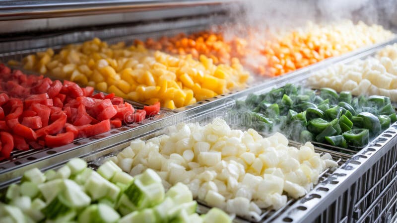 Steaming Chopped Vegetables in Industrial Food Steamer Stock ...