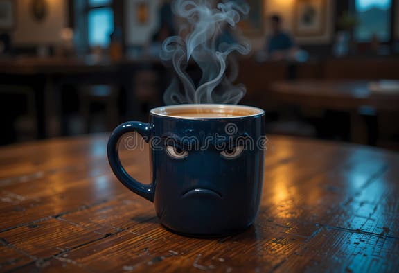 Steaming Coffee in an Angry Face Mug Stock Illustration - Illustration ...