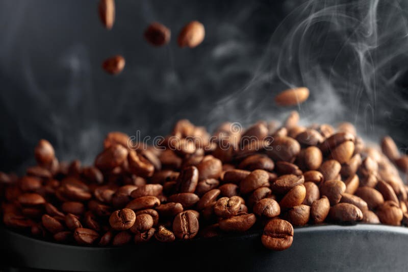 Steaming Coffee Beans in Movement Stock Photo - Image of scented ...