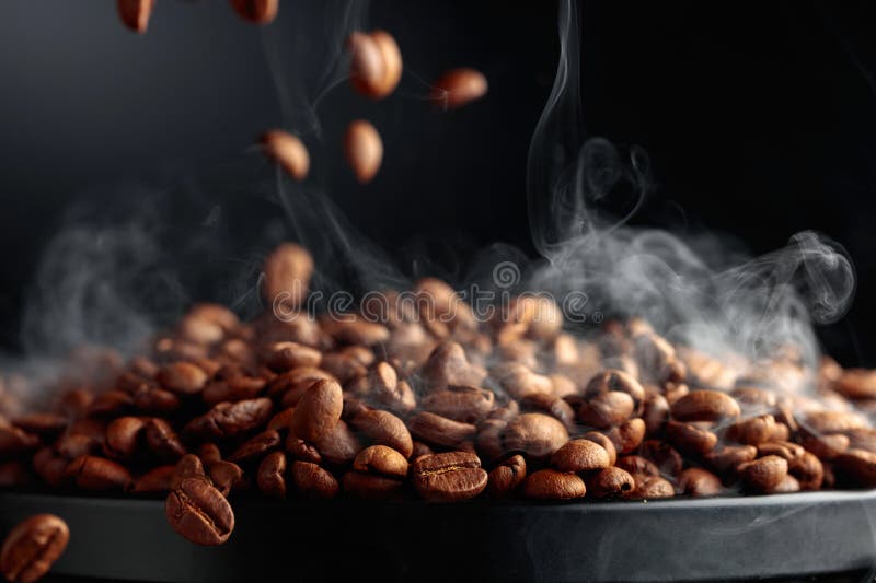 Steaming Coffee Beans in Movement Stock Image - Image of smoke, fresh ...