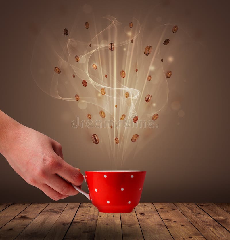 Coffee Mug with Coffee Beans Shaped Heart with Good Morning Sign Stock ...