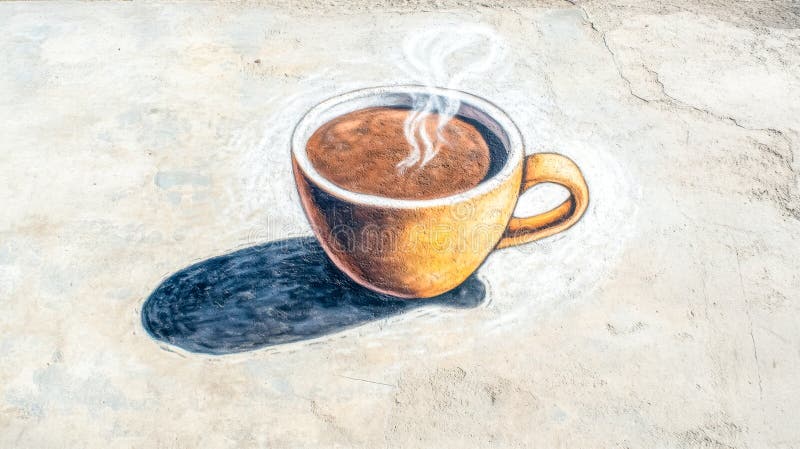 Steaming Coffee Cup Chalk Drawing on Concrete Surface Stock Image ...