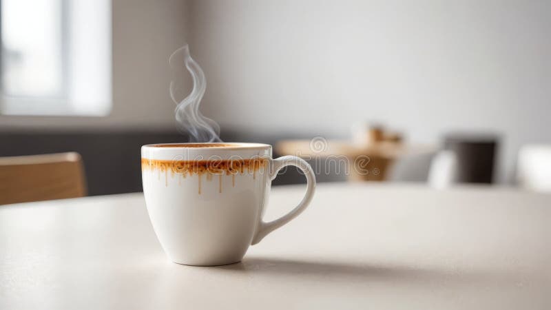 Steaming Coffee Cup with a Drip Effect on a Table in a Cozy Setting ...